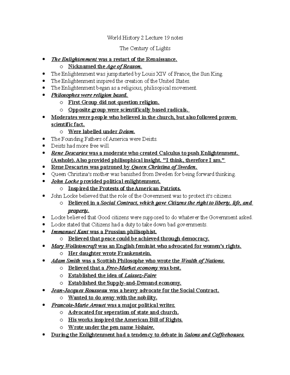 World History 2 Lecture 19 notes 1 - World History 2 Lecture 19 notes ...