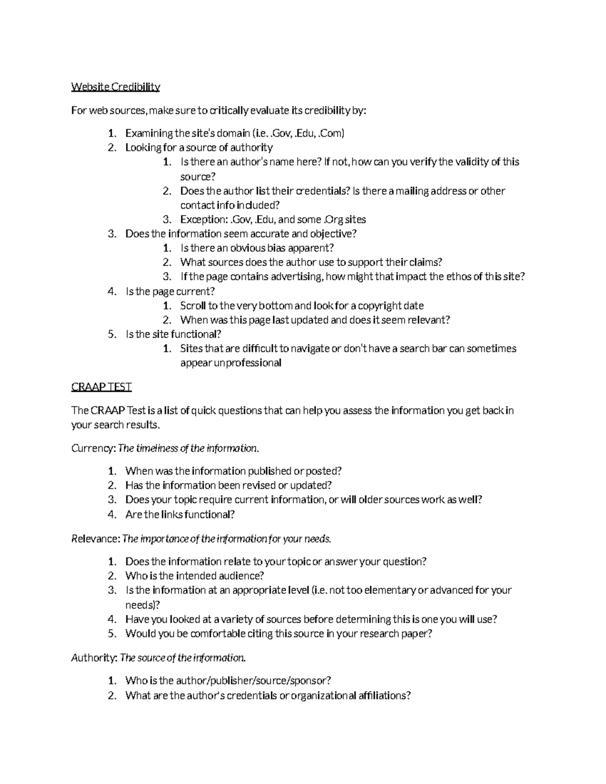 Source Credibility - Website Credibility For web sources, make sure to ...