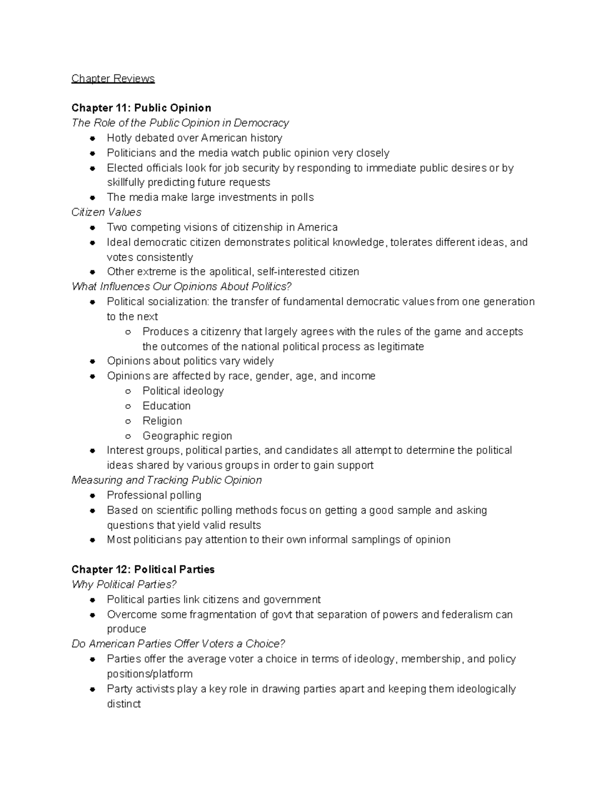 Exam 3 Review Study Guide - Chapter Reviews Chapter 11: Public Opinion ...