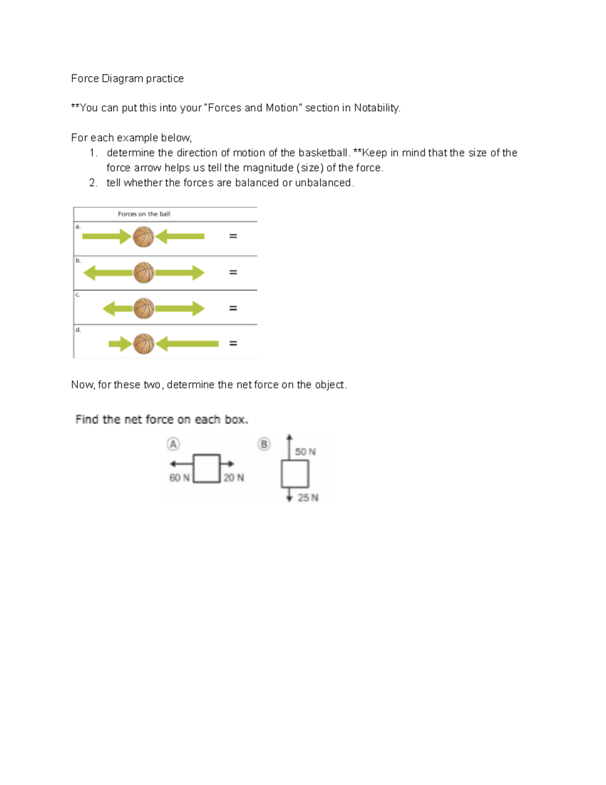 Force Diagram review - Bibibugu - Force Diagram practice **You can put ...