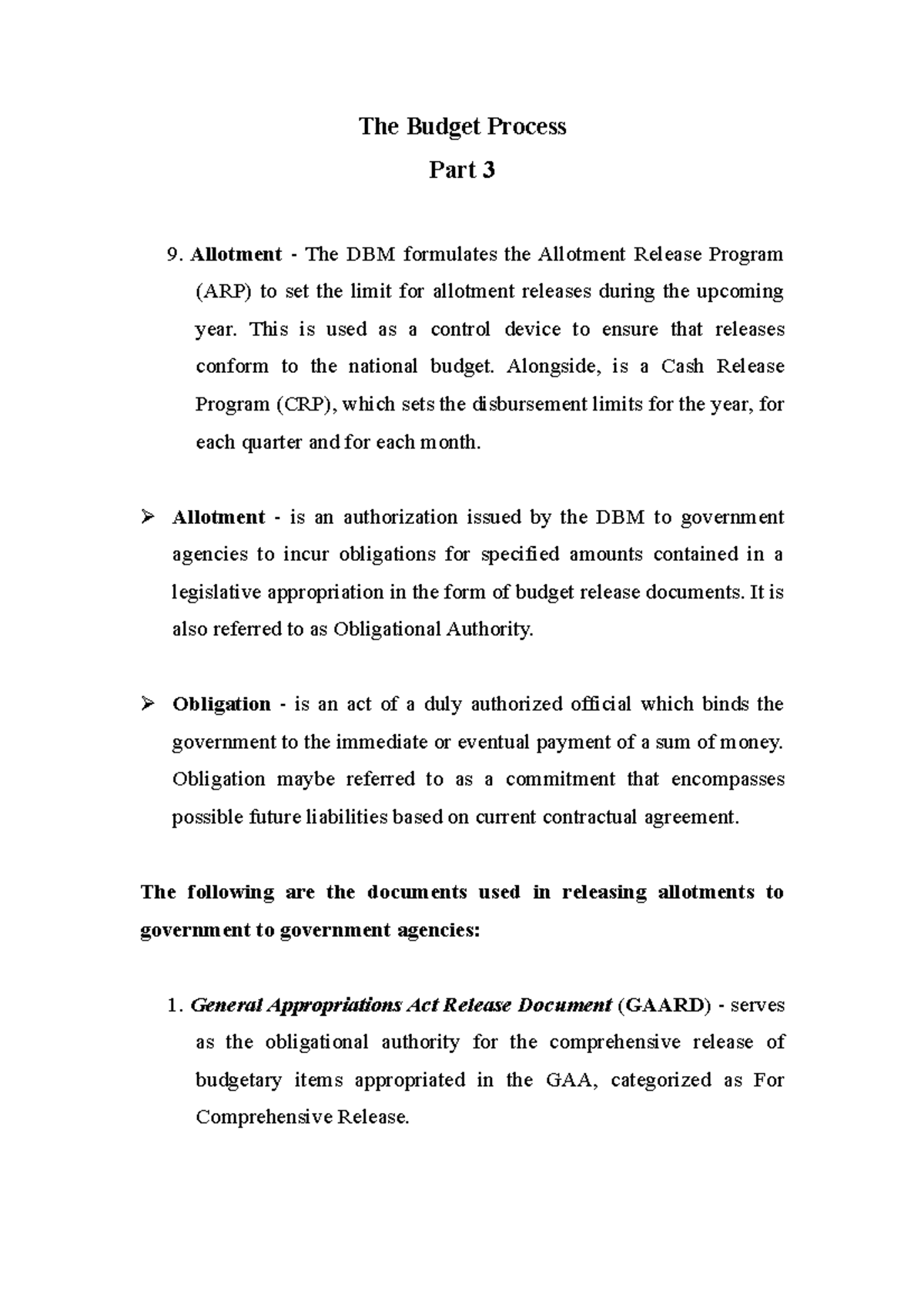 The Budget Process Part 3 - The Budget Process Part 3 Allotment - The ...