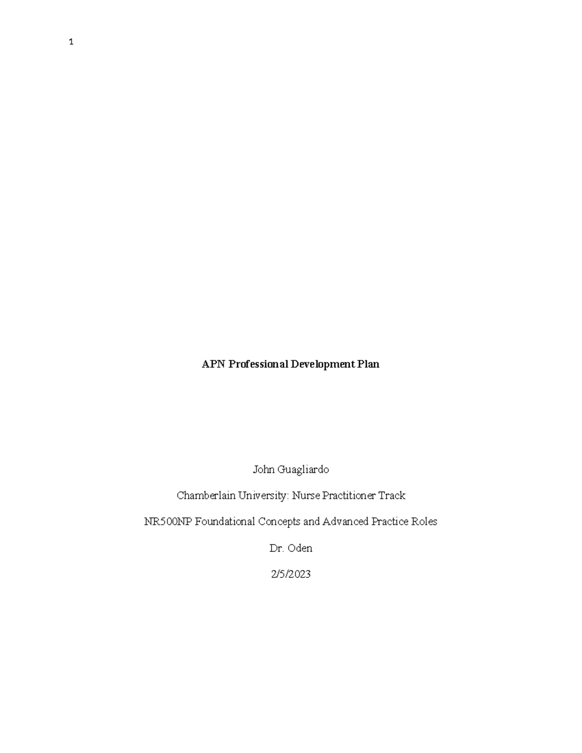 APN Professional Development Plan - Oden 2/5/ APN Professional ...