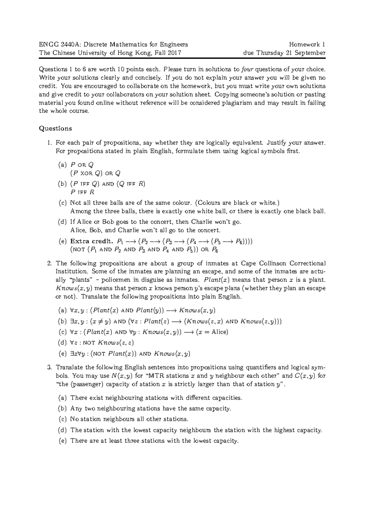 17H01 - ... - ENGG 2440A: Discrete Mathematics for Engineers Homework 1 ...