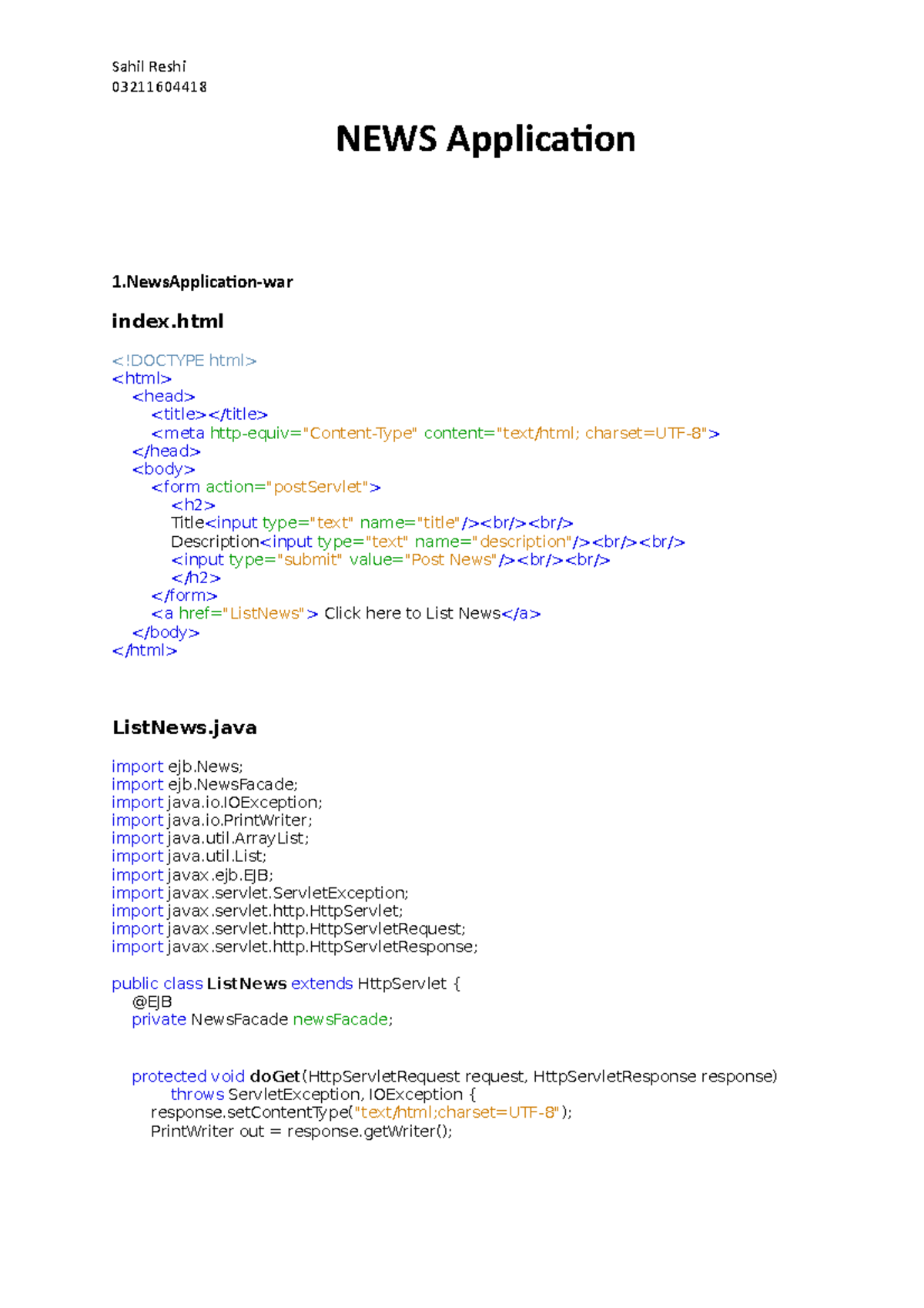 News Appication - fbbdf - 03211604418 NEWS Applicaion 1-war index - Studocu