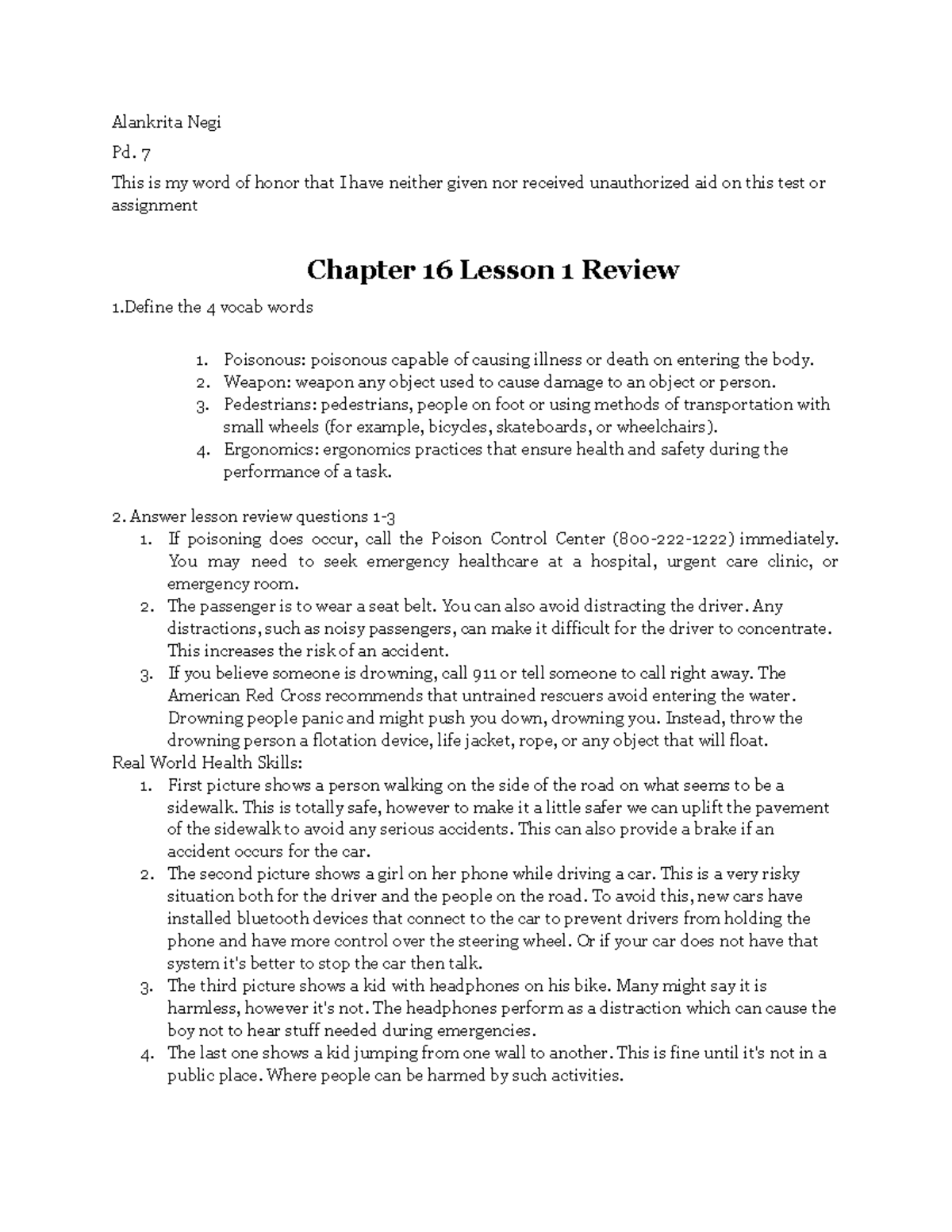 Chapter 16 Lesson 1 Review - Alankrita Negi Pd. 7 This is my word of ...