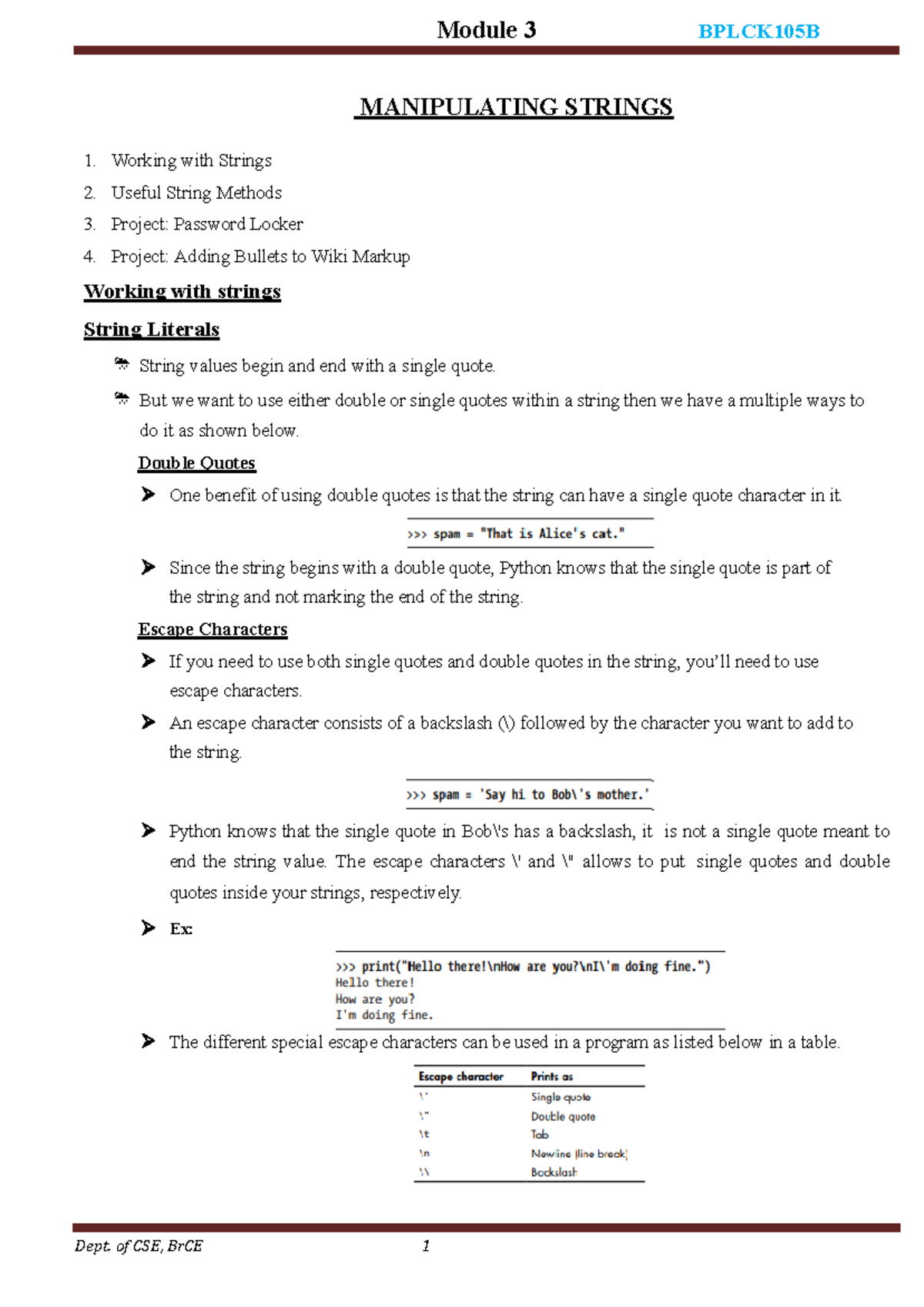 Blpck 105b Module 3 Helpful Manipulating Strings 1 Working With Strings 2 Useful String