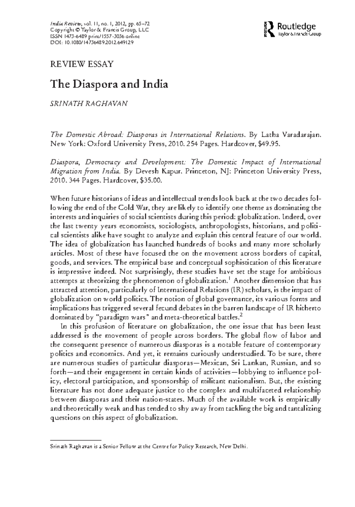 India Review - Nil - India Review, vol. 11, no. 1, 2012, pp. 65 ...