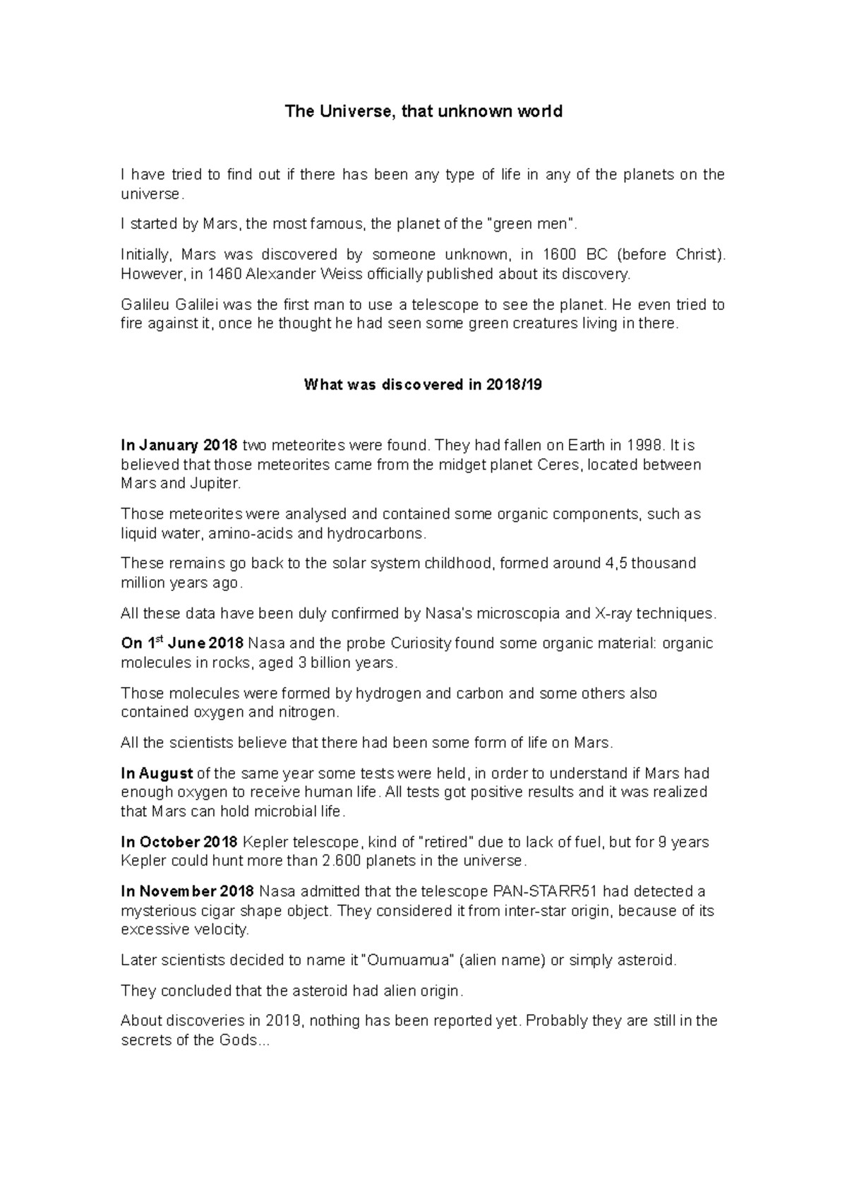 The Universe - An exercice with research. - The Universe, that unknown ...