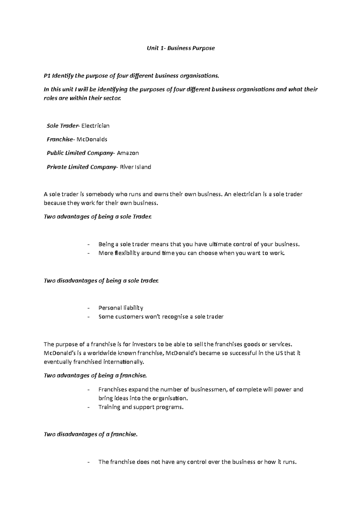 Unit 1 business - hhhhhhhhhhhhhhhhhhhhhh - Unit 1- Business Purpose P1 ...