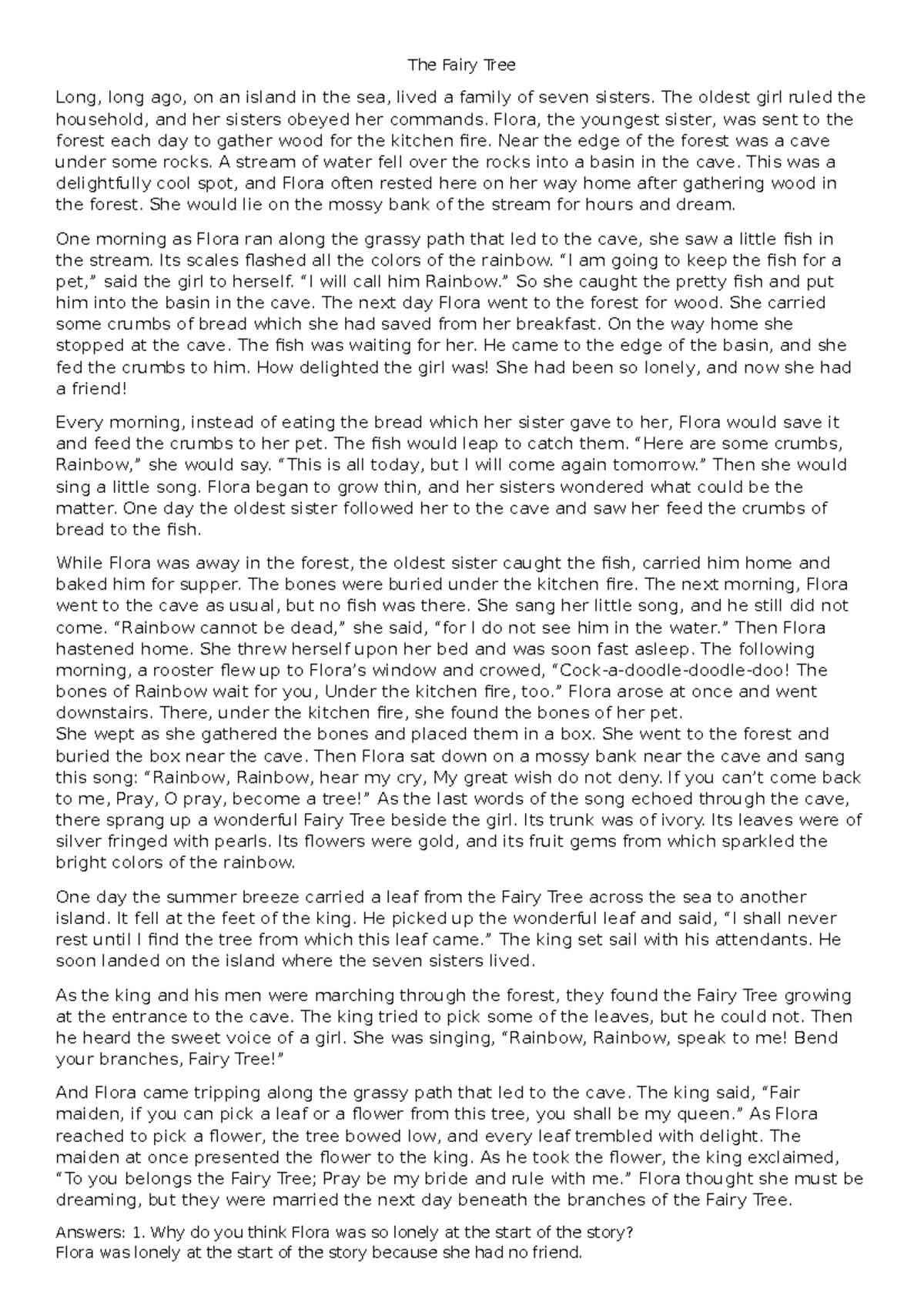 The Fairy Tree reading - The Fairy Tree Long, long ago, on an island in ...