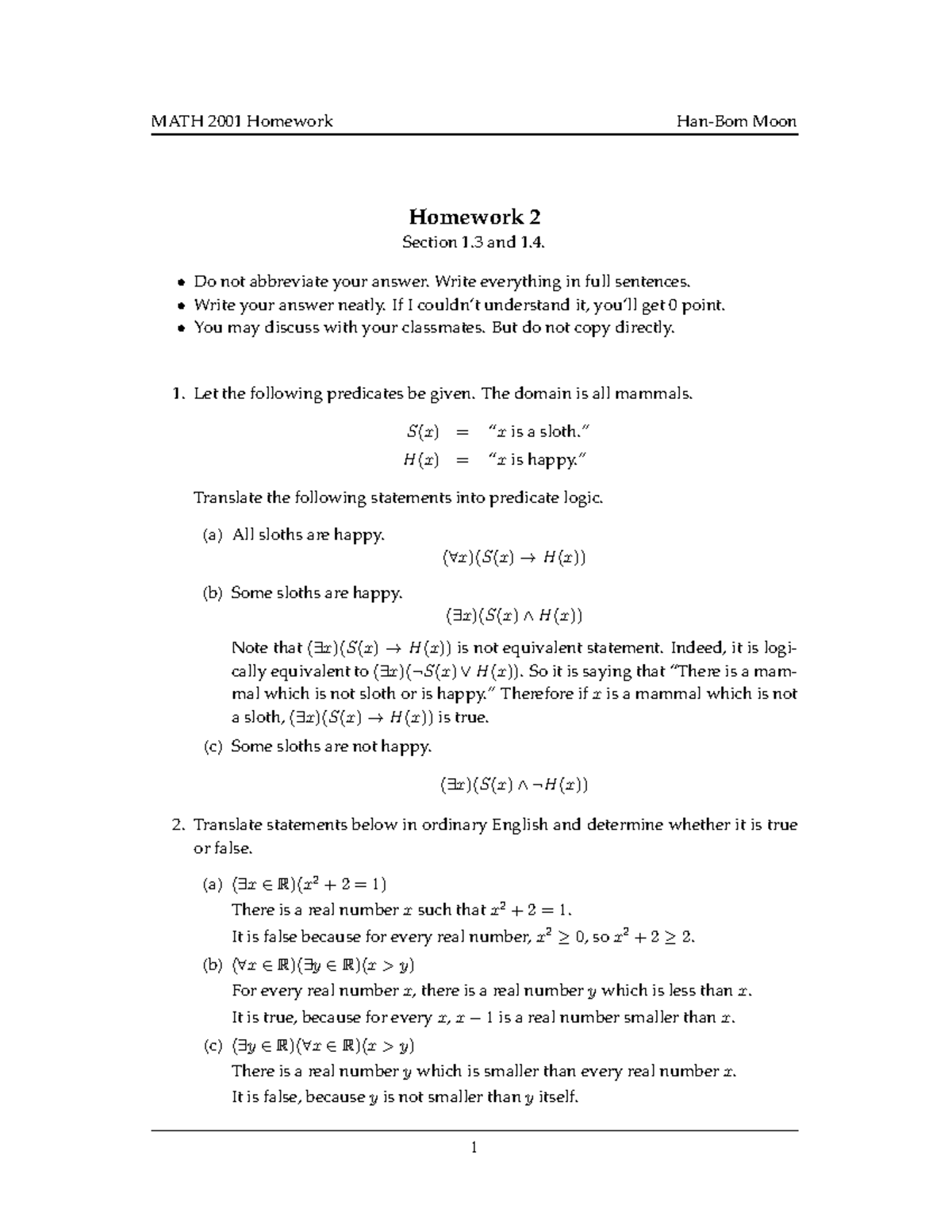 Homework 2 sol - Homework 2 Section 1 and 1. Do not abbreviate your ...
