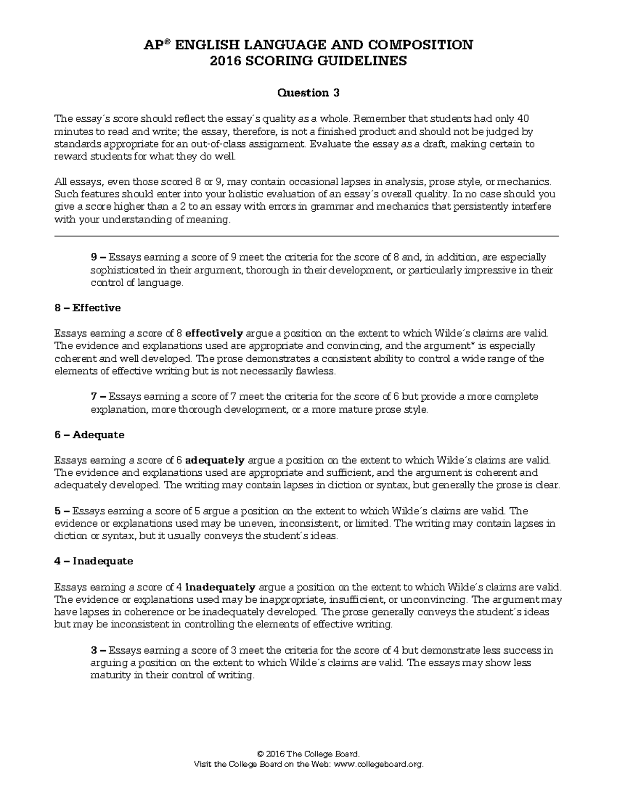 Ap16 english language q3 - AP® ENGLISH LANGUAGE AND COMPOSITION 2016 ...