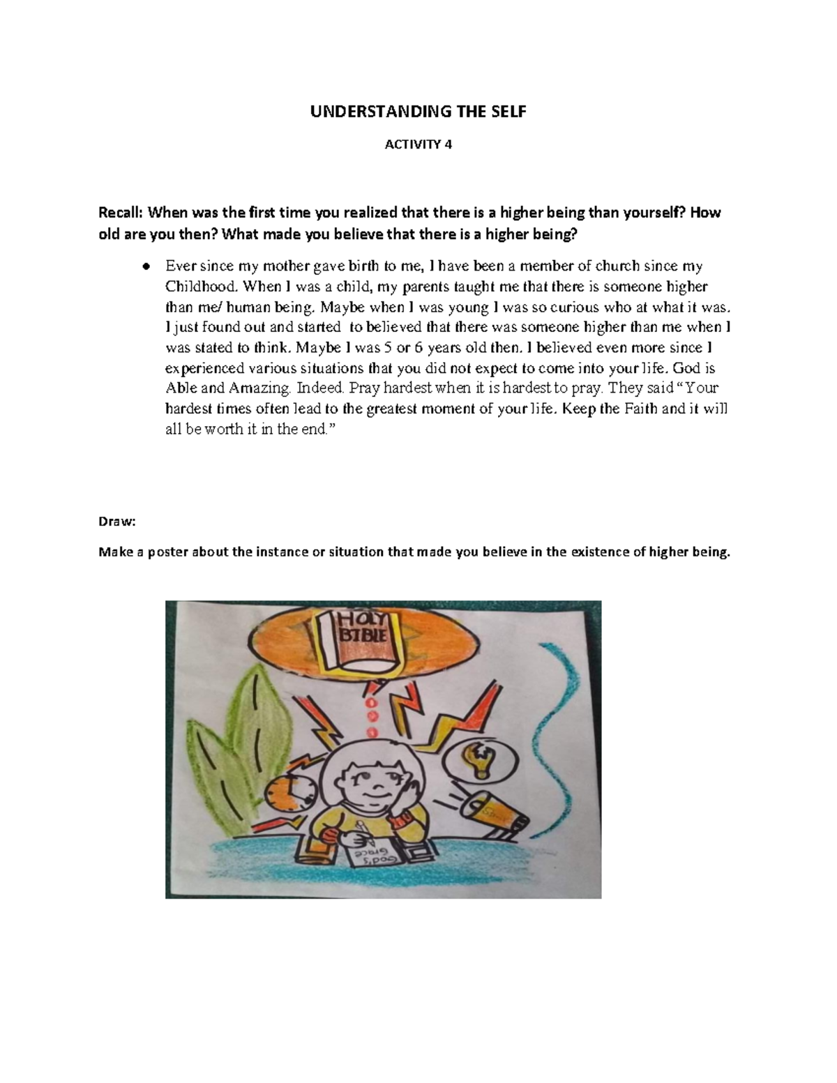 Understanding The Self - UNDERSTANDING THE SELF ACTIVITY 4 Recall: When ...