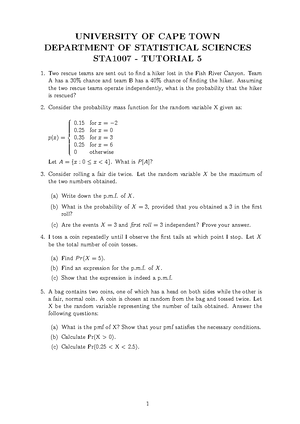 STA1000S Notes - STA1000S Notes Table of Contents Week Probability ...