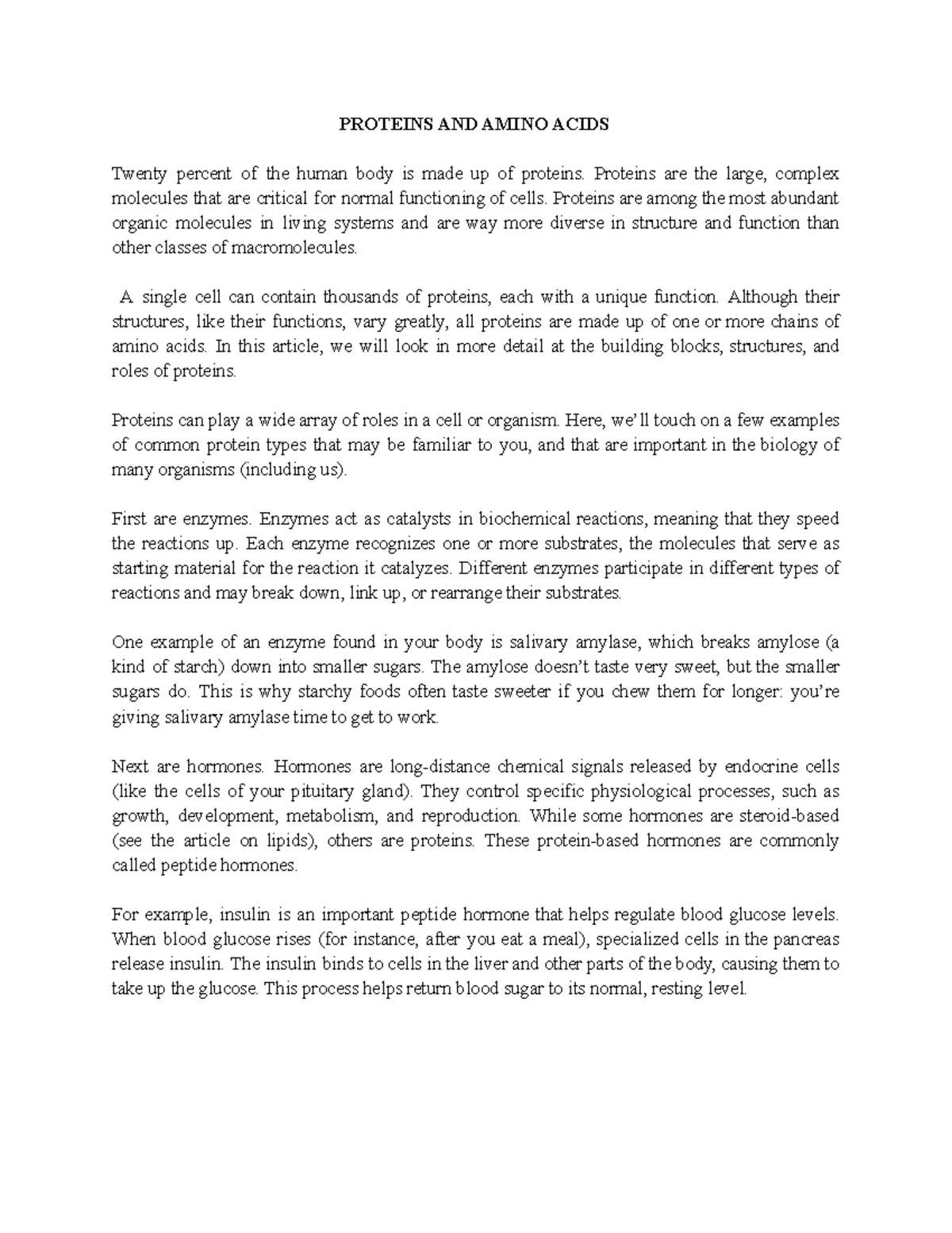 Proteins AND Amino Acids Essay - PROTEINS AND AMINO ACIDS Twenty ...