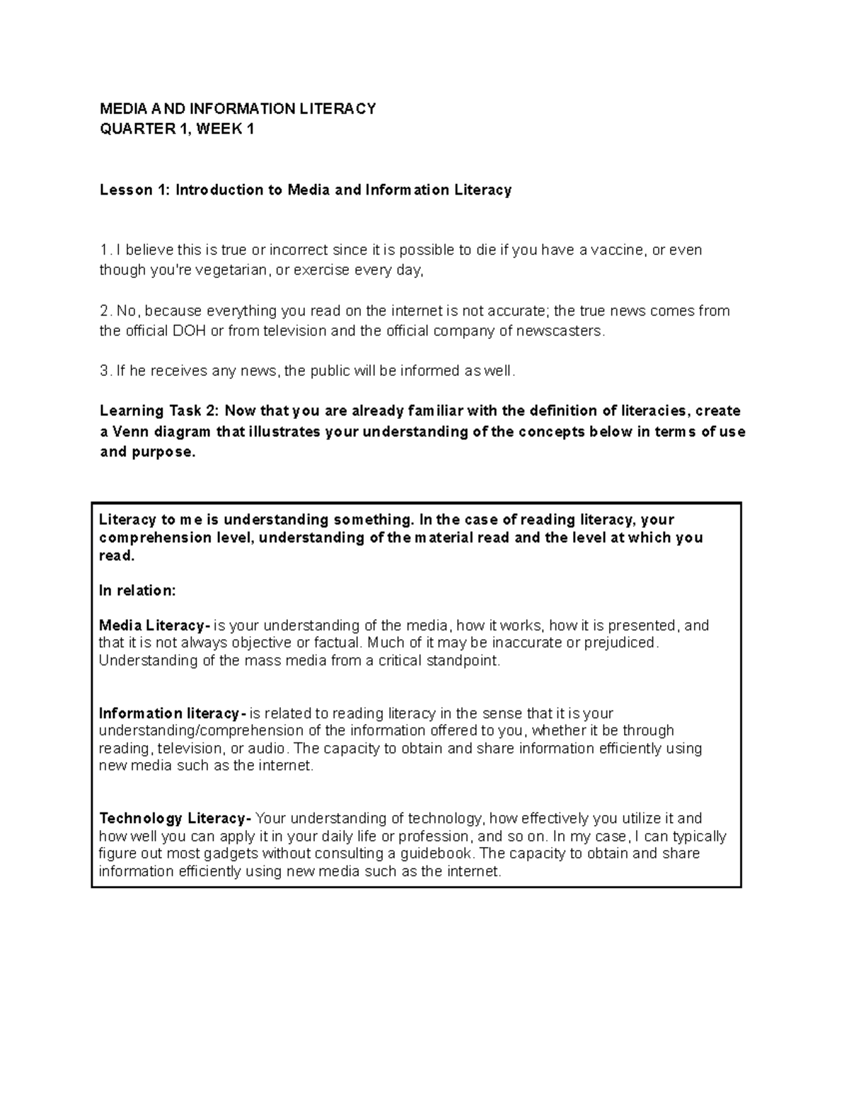 Media AND Information Literacy - MEDIA AND INFORMATION LITERACY QUARTER ...