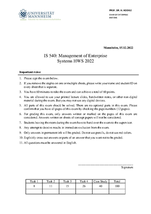 IS540 First Exam paper - PROF. DR. H. HOEHLE CHAIR OF ENTERPRISE ...