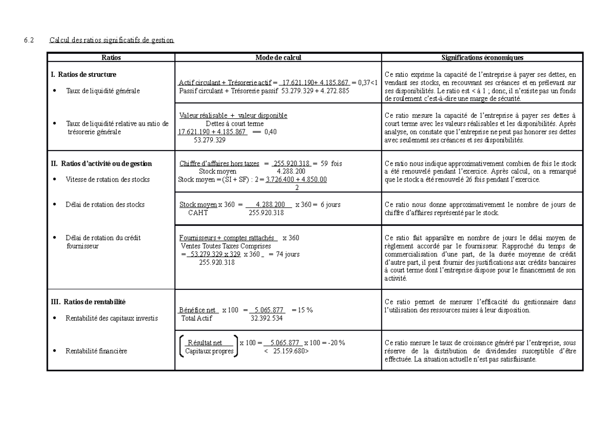 Modèle Calcul Ratios - Mes notes de cours sur la comptabilité - 6 ...
