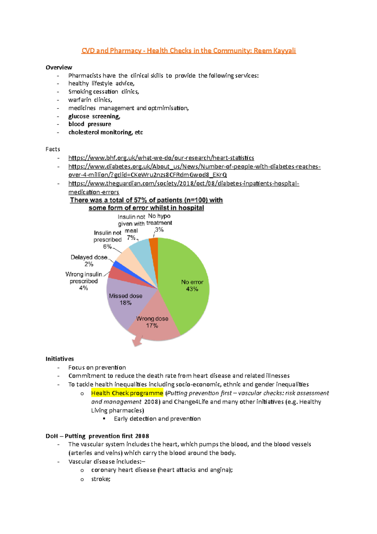 CVD and Pharmacy - lecture notes - CVD and Pharmacy - Health Checks in ...