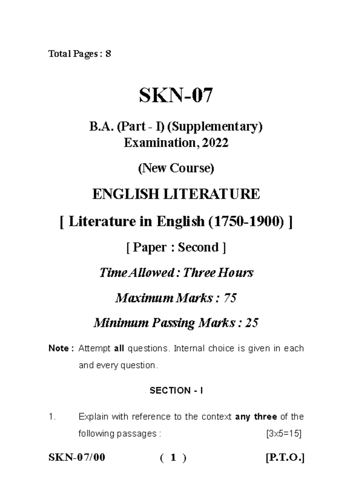 SKN-07 - Previous year question papers - SKN-07/00 ( 1 ) [P.T.] Note : Attempt all questions ...
