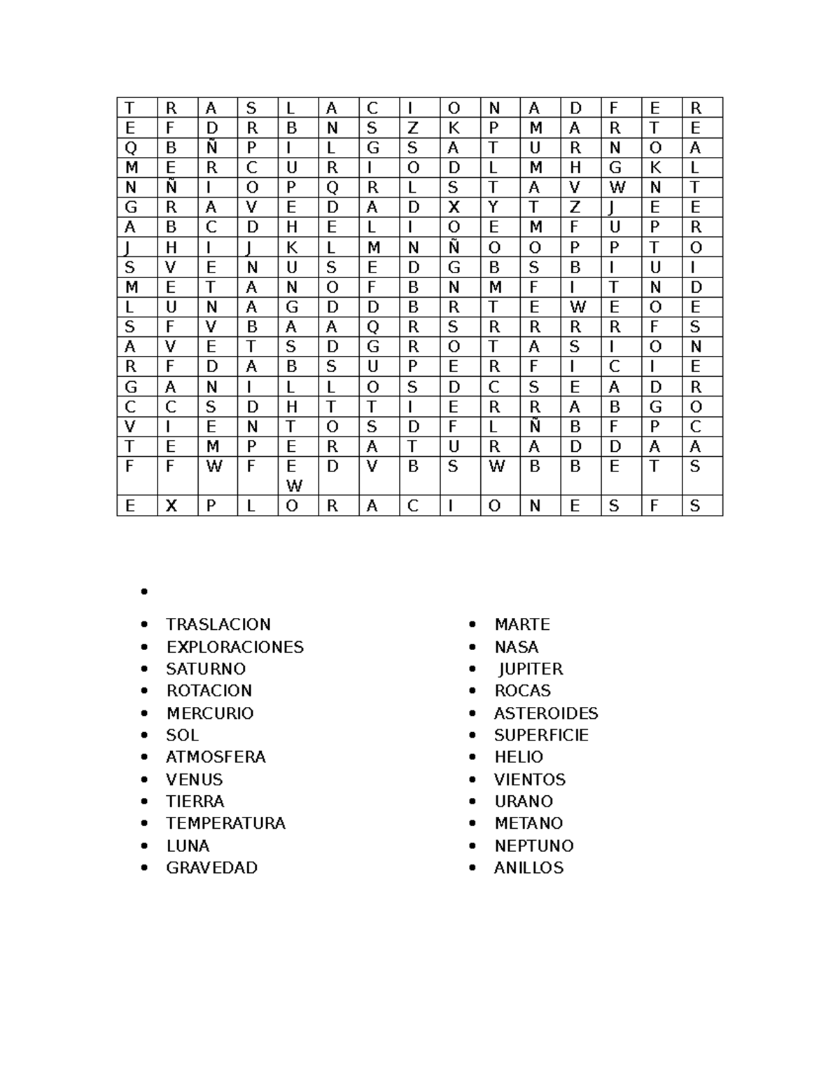 SOPA Letras - T R A S L A C I O N A D F E R E F D R B N S Z K P M A R T E Q B Ñ P I L G S A T U ...
