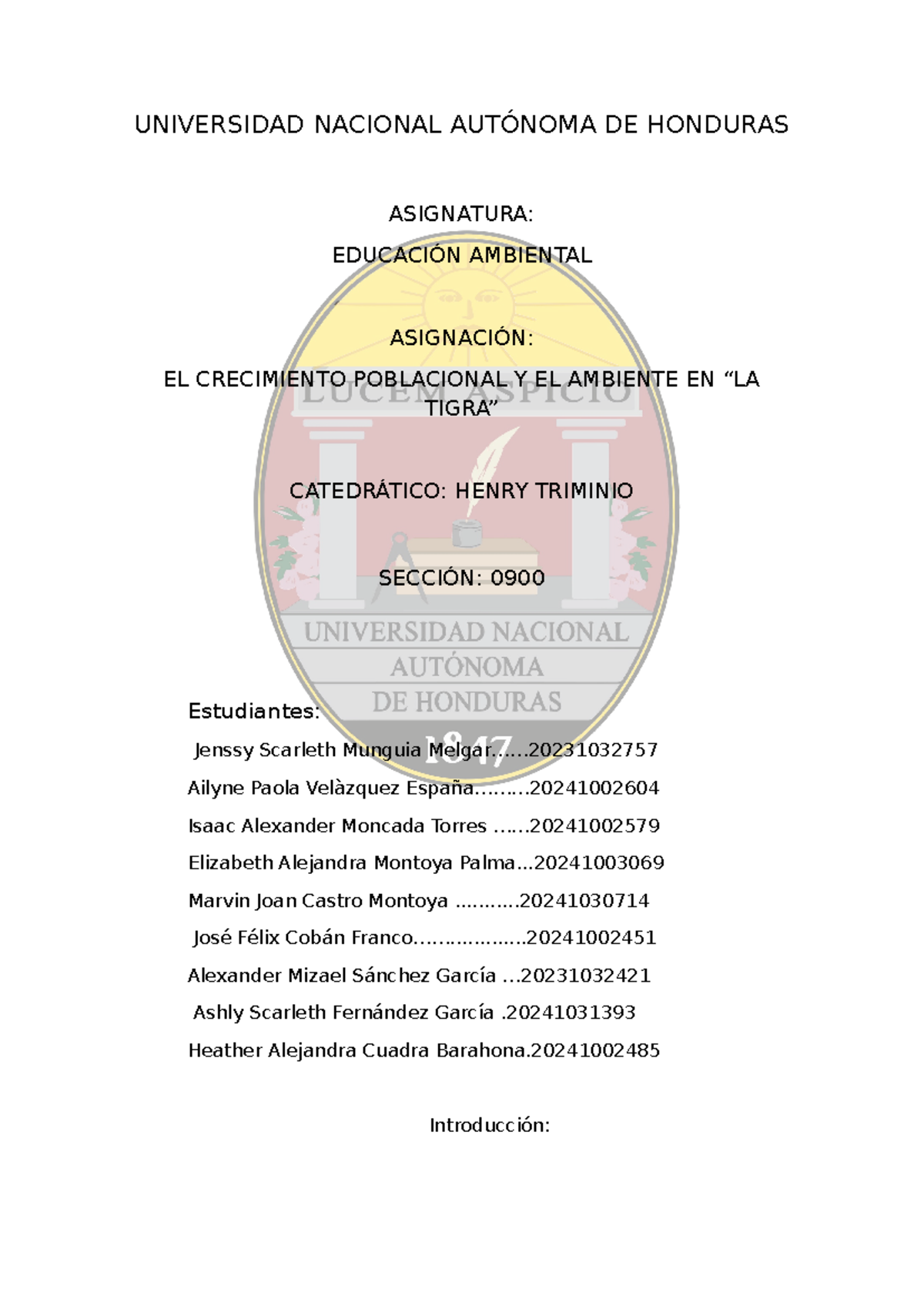 Ambiental tarea - Yyhhhh - UNIVERSIDAD NACIONAL AUTÓNOMA DE HONDURAS ...