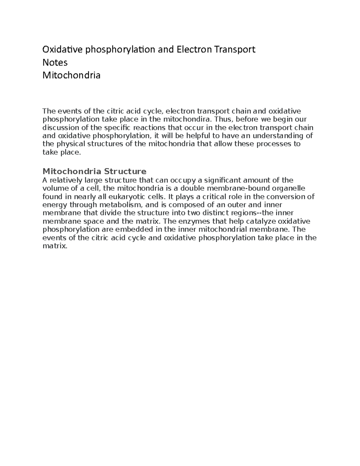 Oxidative phosphorylation and Electron Transport - Oxidative ...