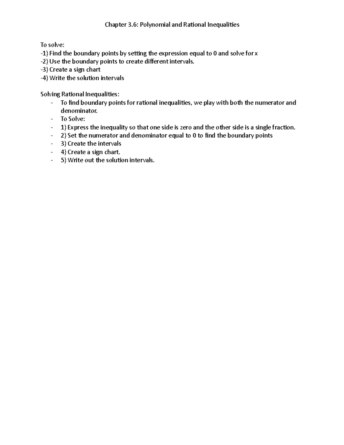 Chapter 3.6 Notes - Chapter 3: Polynomial and Rational Inequalities To ...