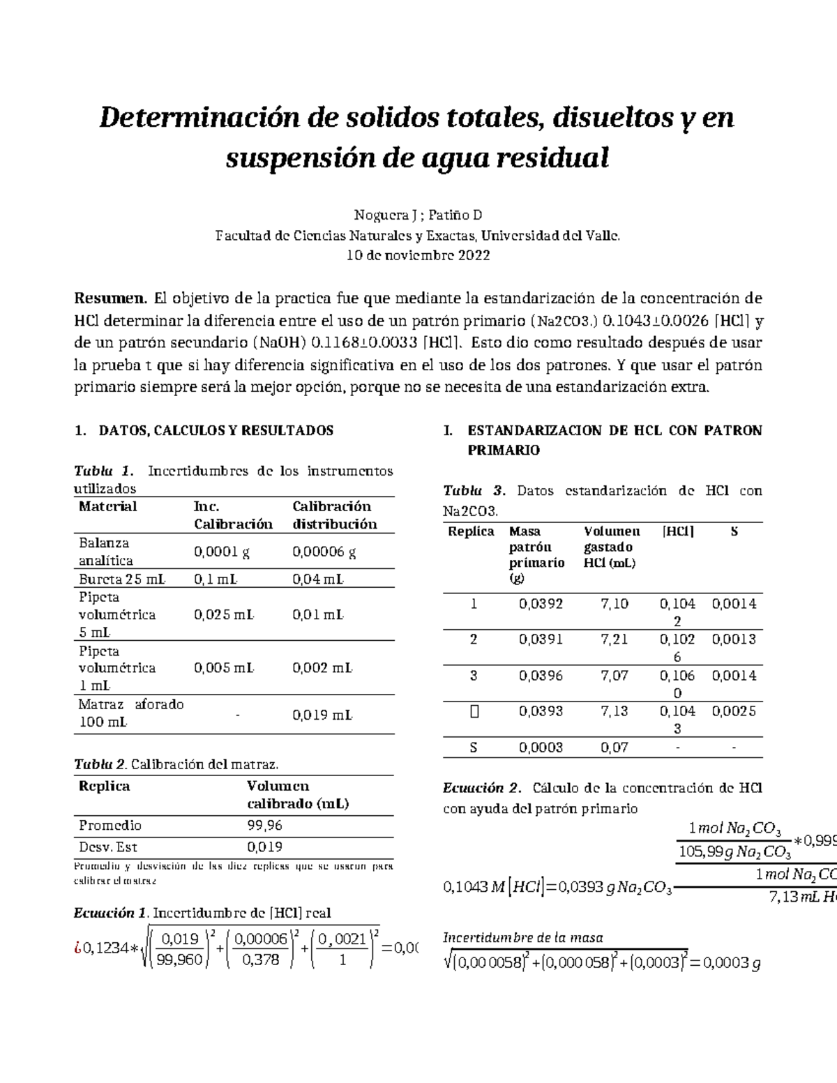 Informe 3 de experimentacion cientifica - Determinación de solidos totales, disueltos y en - Studocu