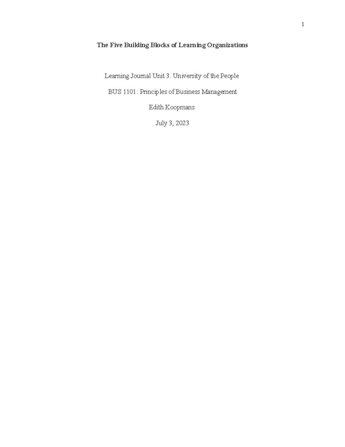 Learning Journal Unit 3 - The Five Building Blocks of Learning ...