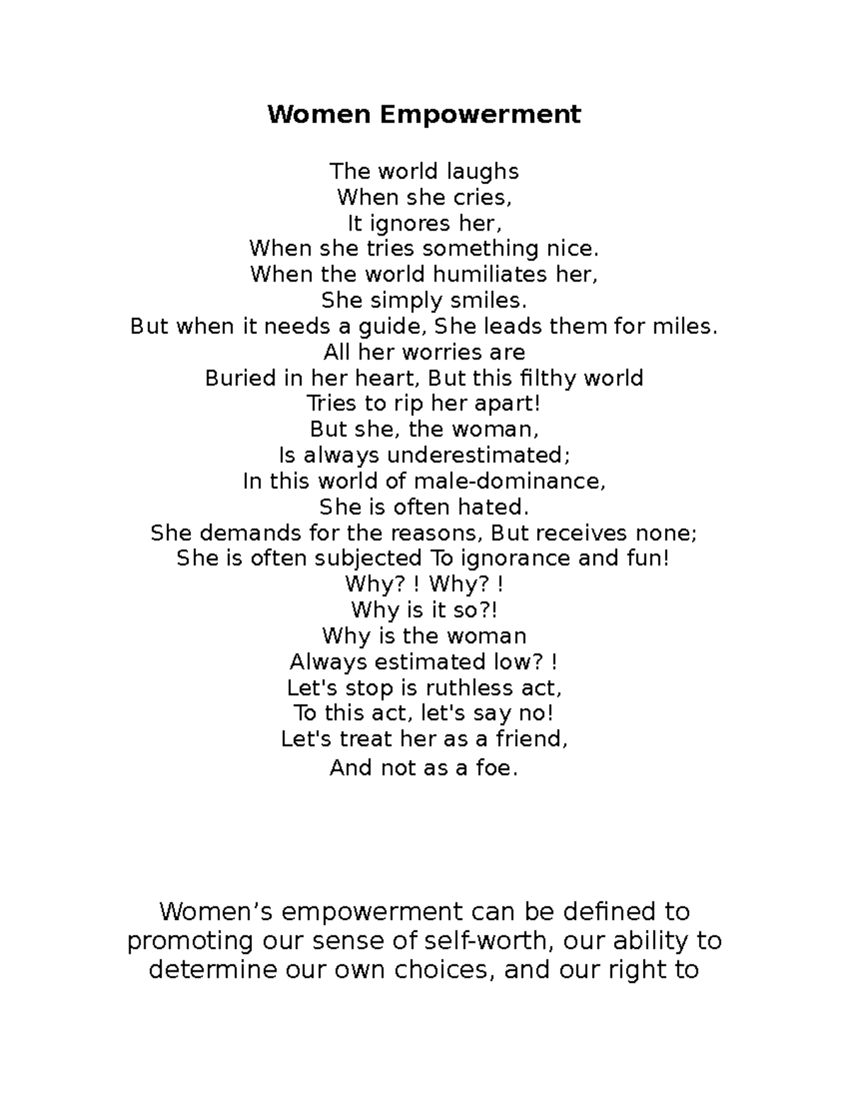Women empowerment copy - Women Empowerment The world laughs When she ...