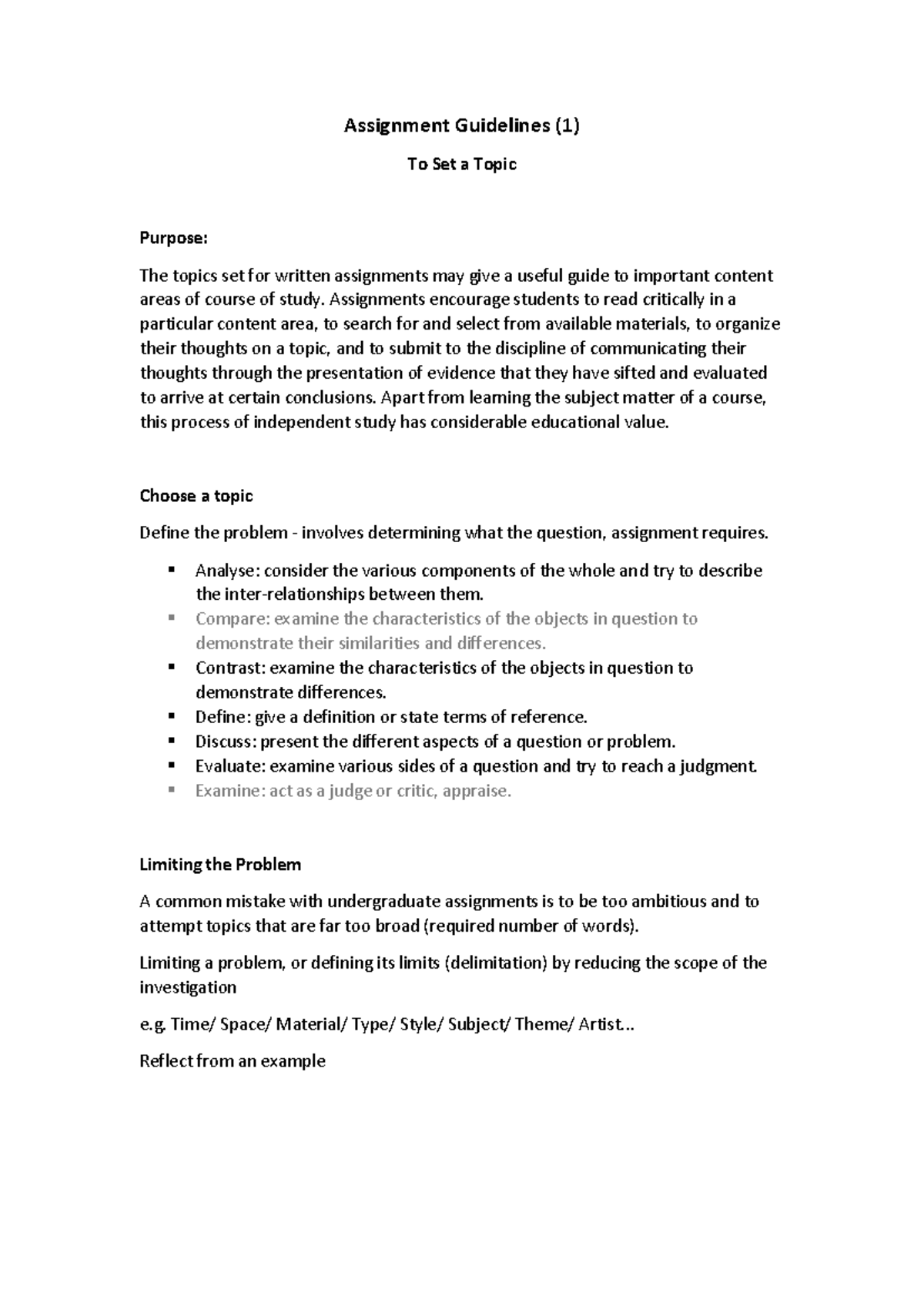 Assignment Guidelines 1 - Assignments encourage students to read ...