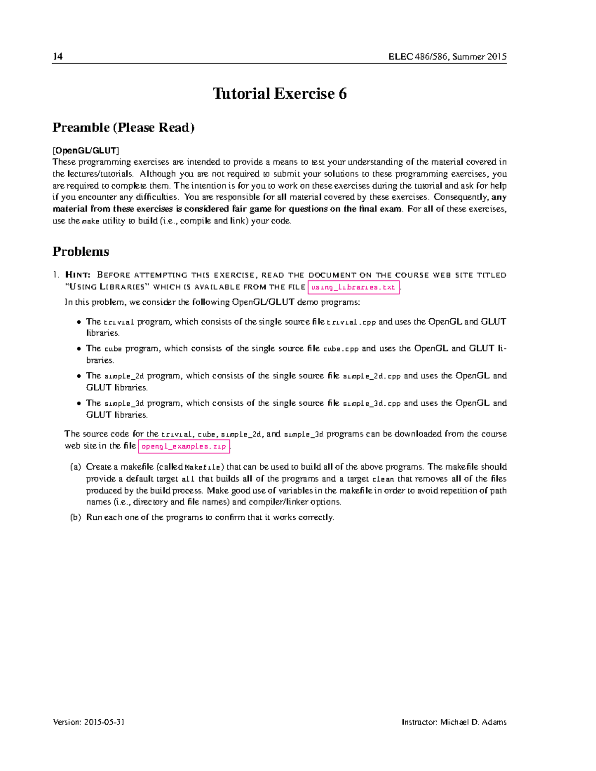 Tutorial work - exercise 6 - 14 ELEC 486/586, Summer 2015 Tutorial ...