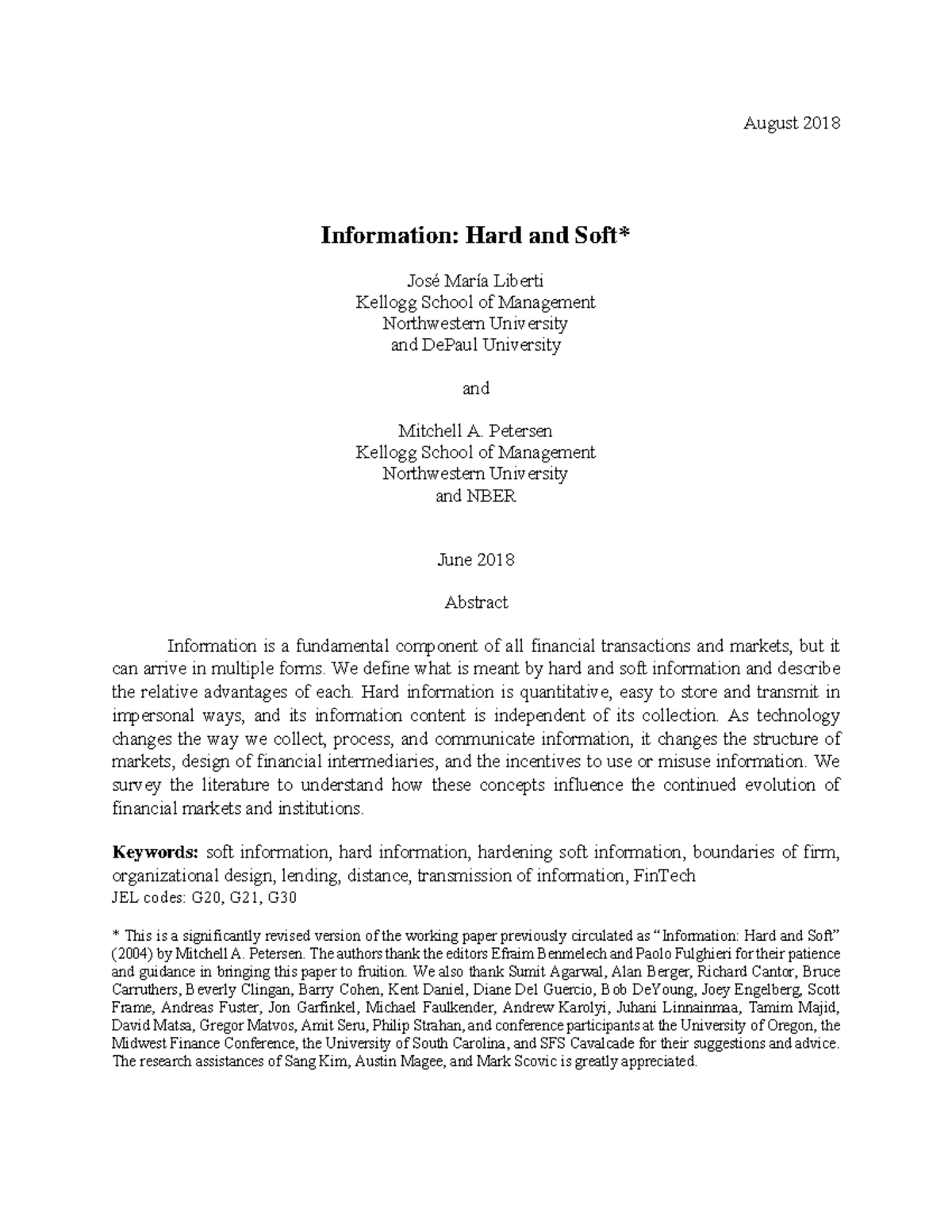 Hard and soft information - August 2018 Information: Hard and Soft ...