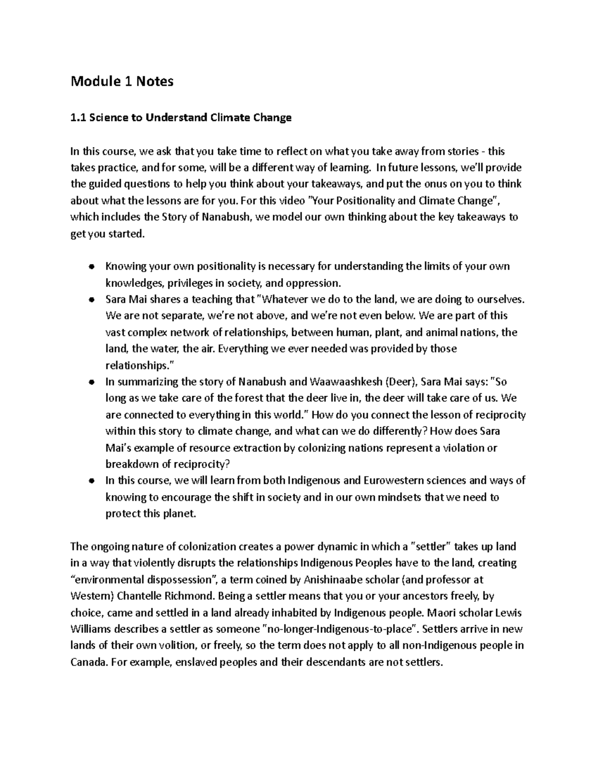 Module 1 Notes for Quiz 1 - Module 1 Notes 1 Science to Understand ...