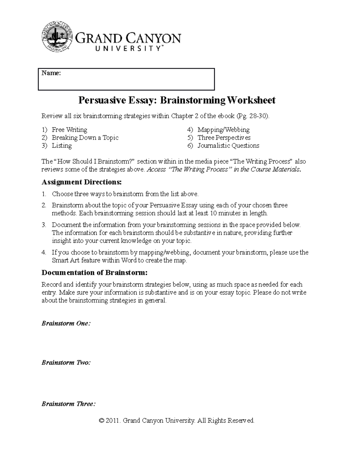 PHI105 T2 Brainstorming Worksheet 2023 - Name: Persuasive Essay ...