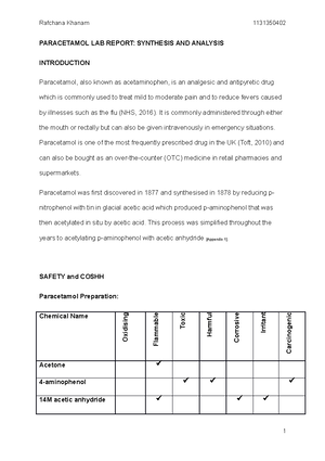 Paracetamol Lab Report: A Widely Used Medicine Across The Uk ...