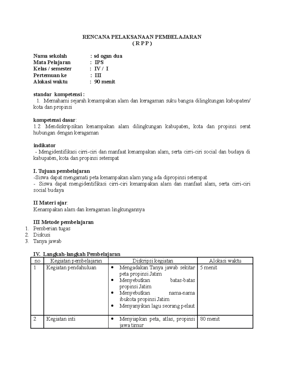 Rpp ips rani - rpp yang membantu - RENCANA PELAKSANAAN PEMBELAJARAN ( R ...