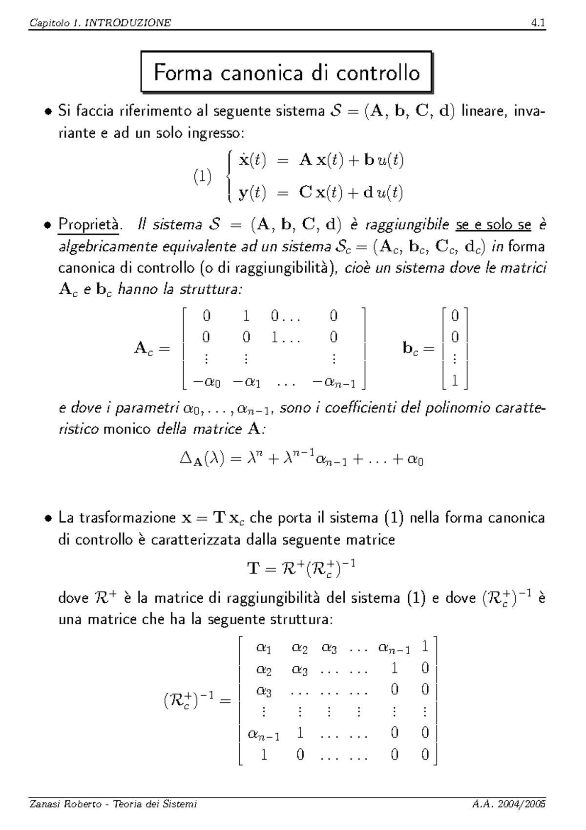 Luc TDS 2005 Forma canonica di controllo - Capitolo 1. INTRODUZIONE 4 ...
