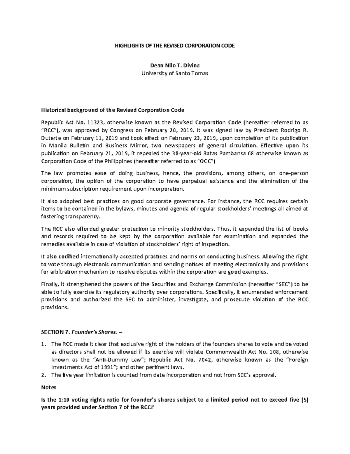 revised corporation code - HIGHLIGHTS OF THE REVISED CORPORATION CODE ...