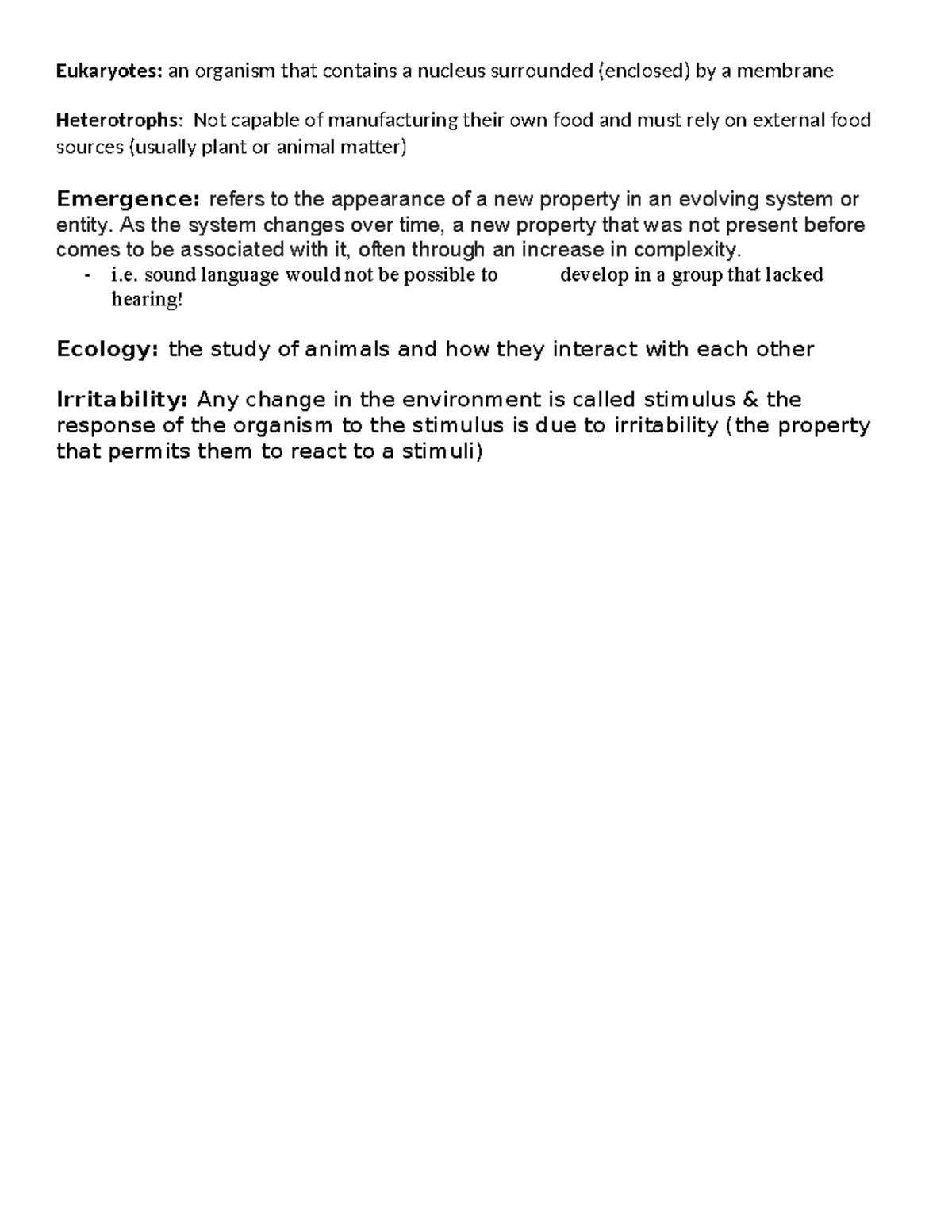 Zoology chapter introductory lecture notes - Eukaryotes: an organism ...