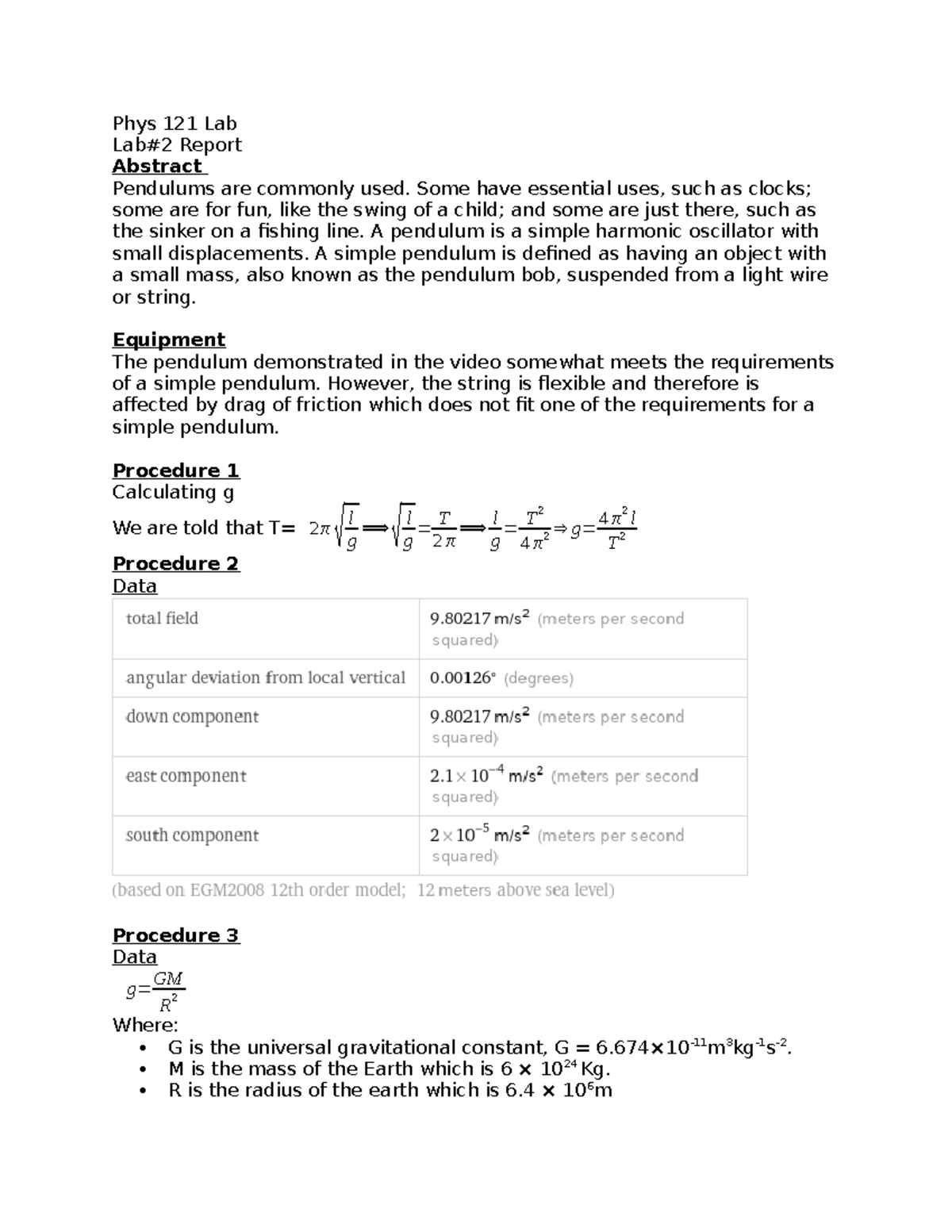Lab2-Pendulum Lab Report - PHYS 1211 - QC CUNY - Studocu