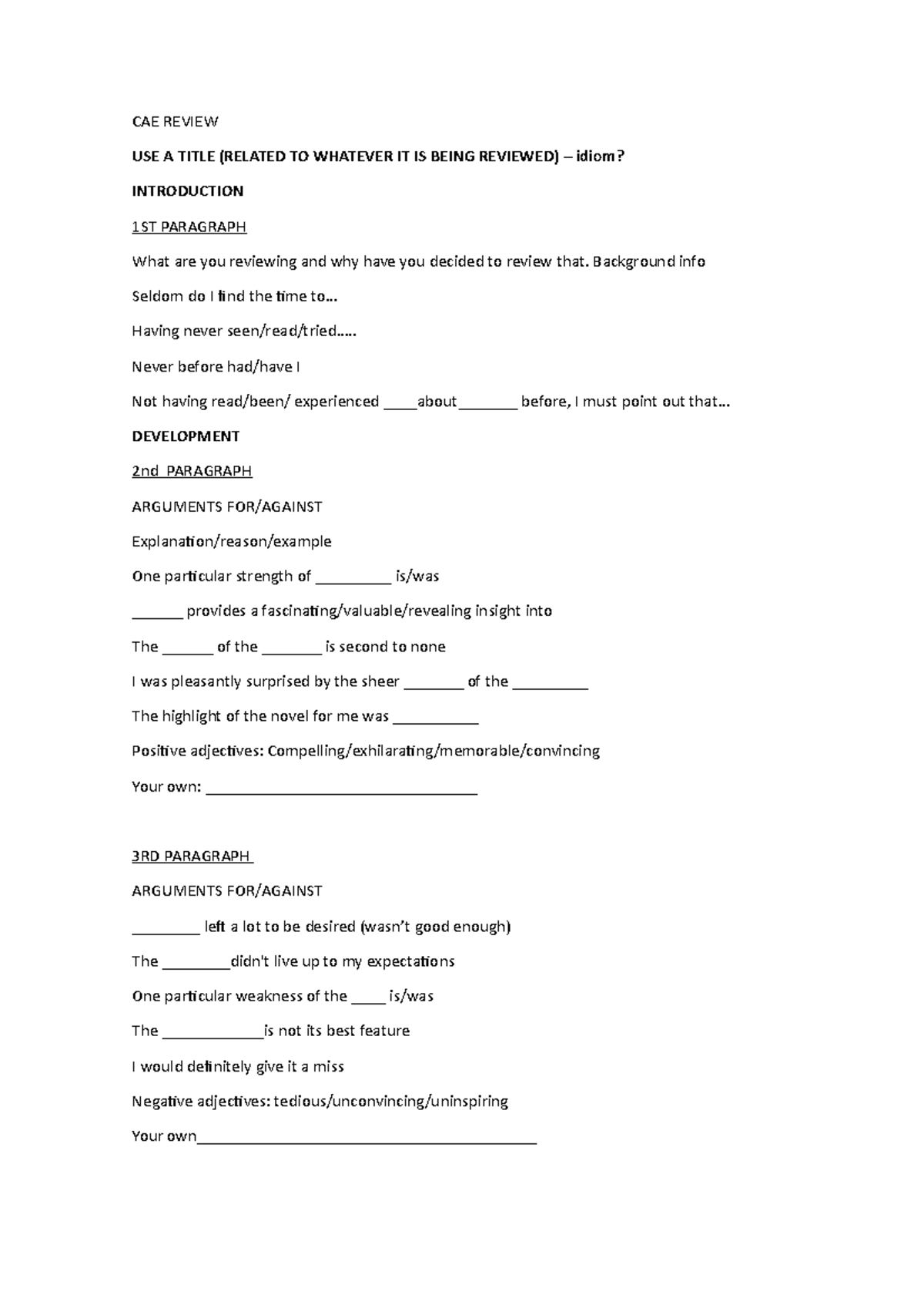 CAE Review 2 - Writing CAE - CAE REVIEW USE A TITLE (RELATED TO ...
