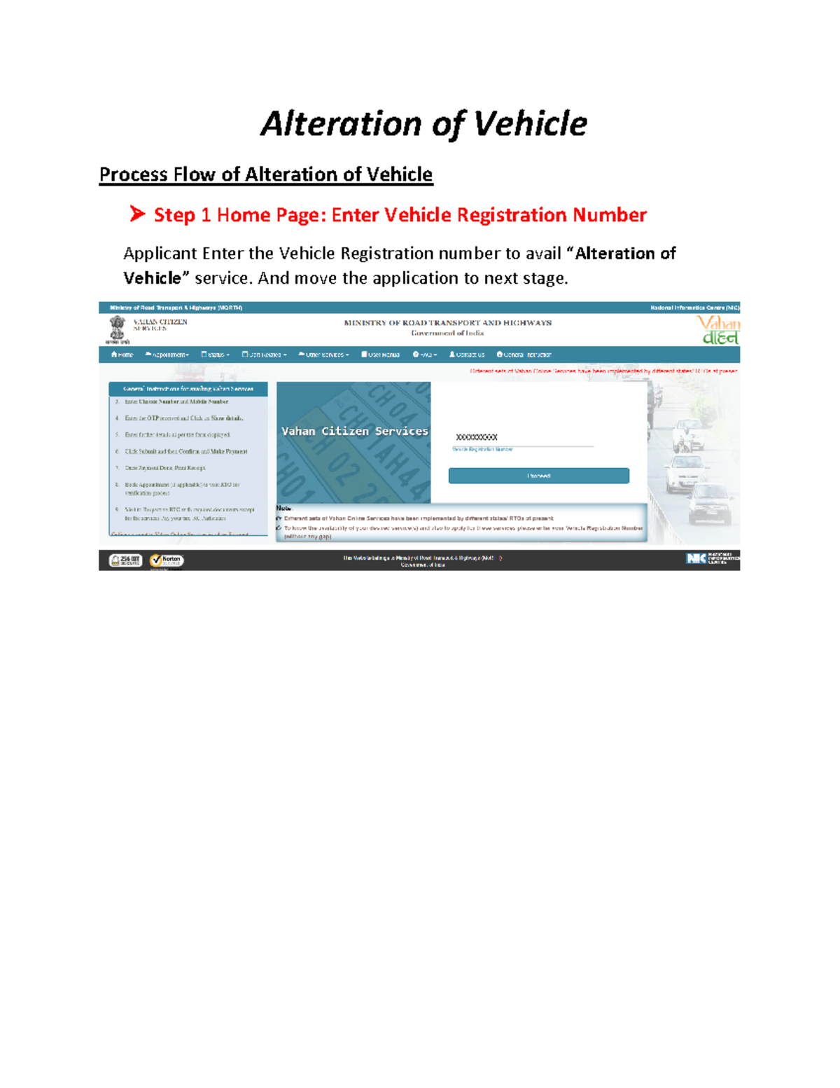 Alteration of vehicle - Alteration of Vehicle Process Flow of ...