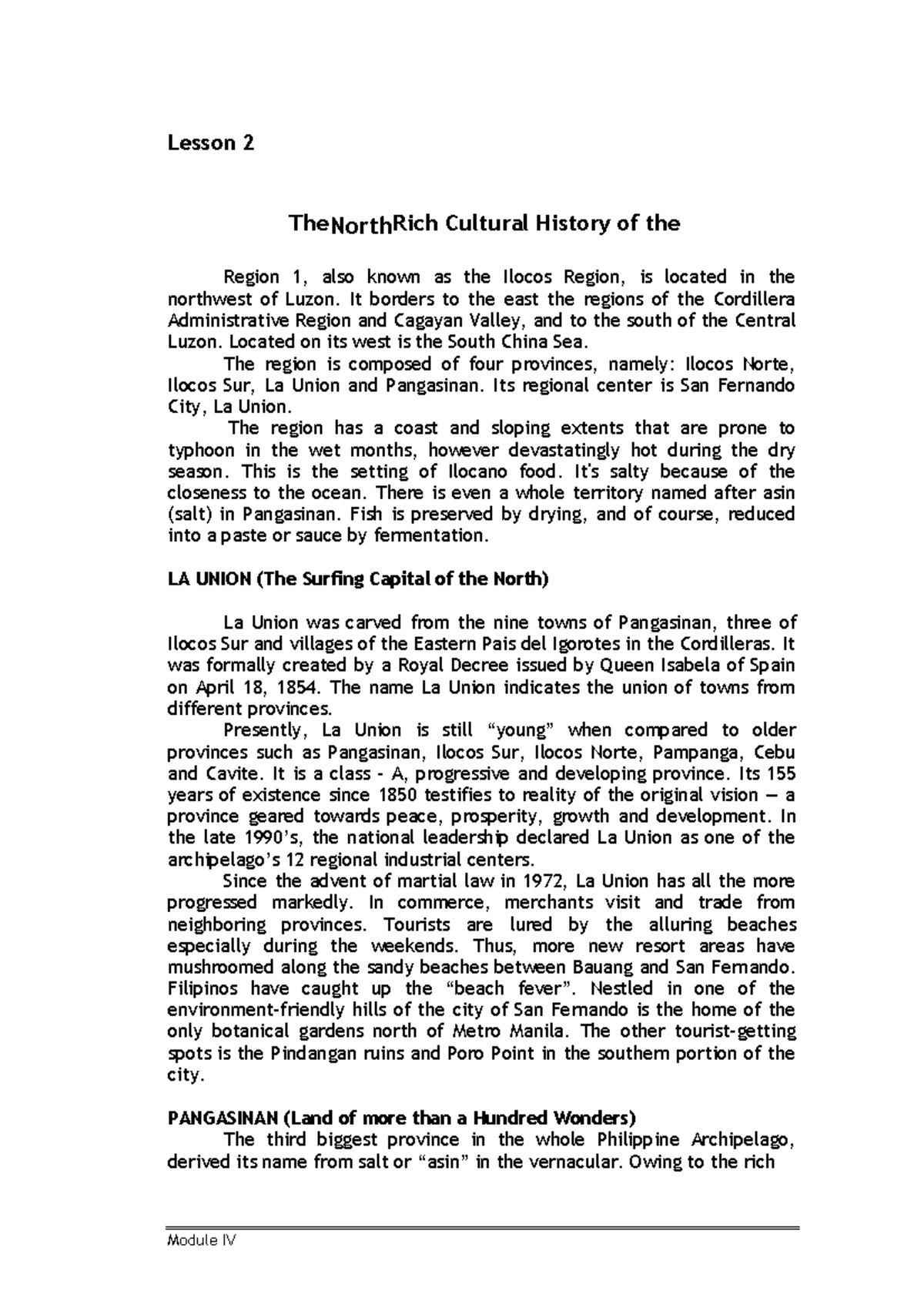 Module IV Lesson 2 - Lesson 2 TheNorthRich Cultural History of the ...