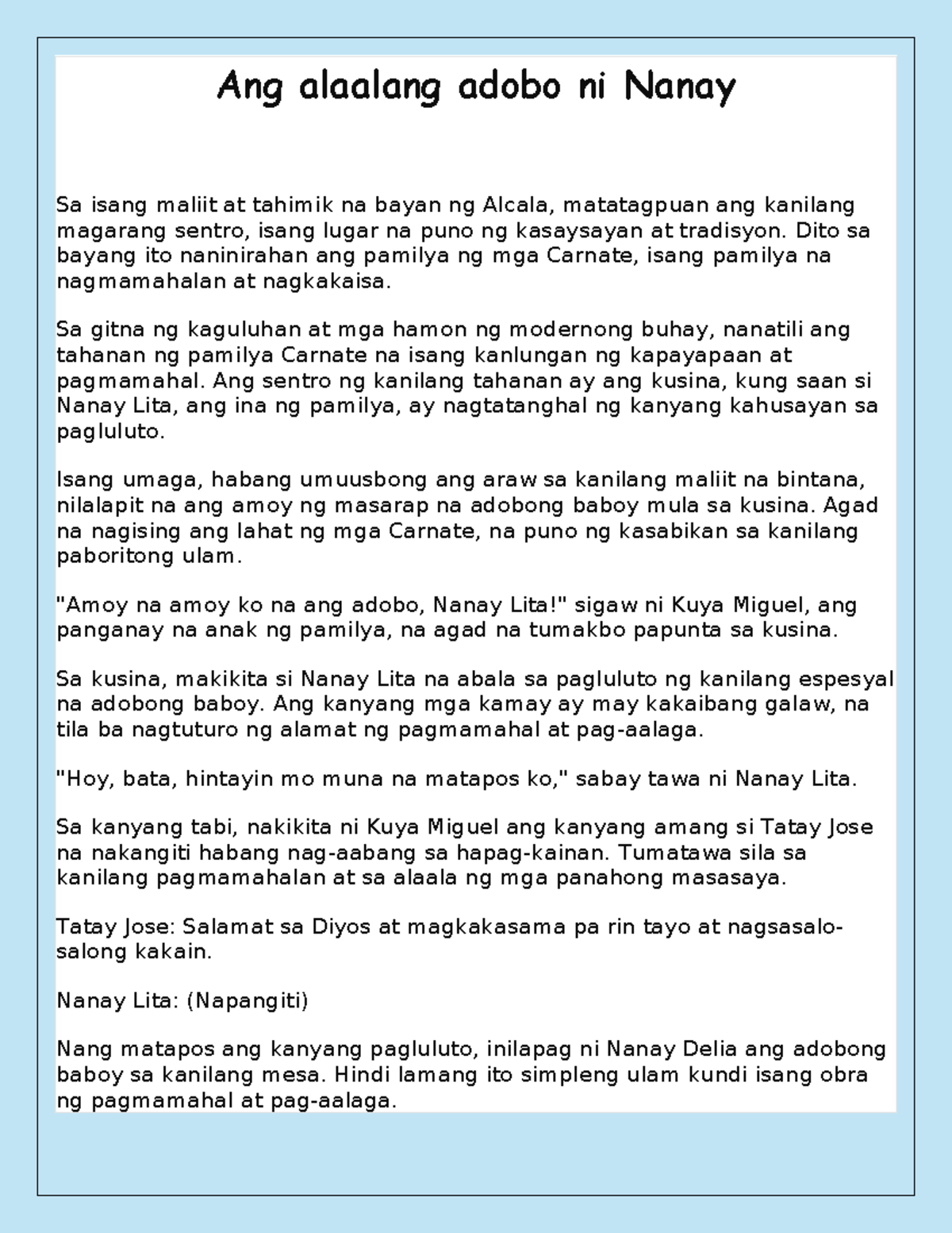Ang alaalang adobo ni Nanay. Rebisyon - Ang alaalang adobo ni Nanay Sa ...