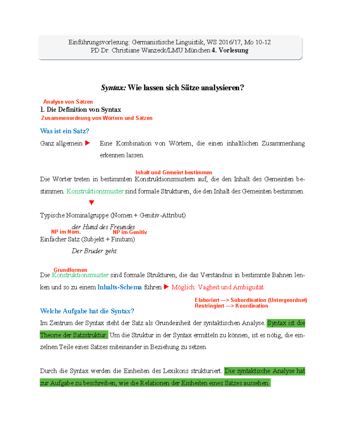 Syntax: Sätze analysieren - Einführungsvorlesung: Germanistische ...