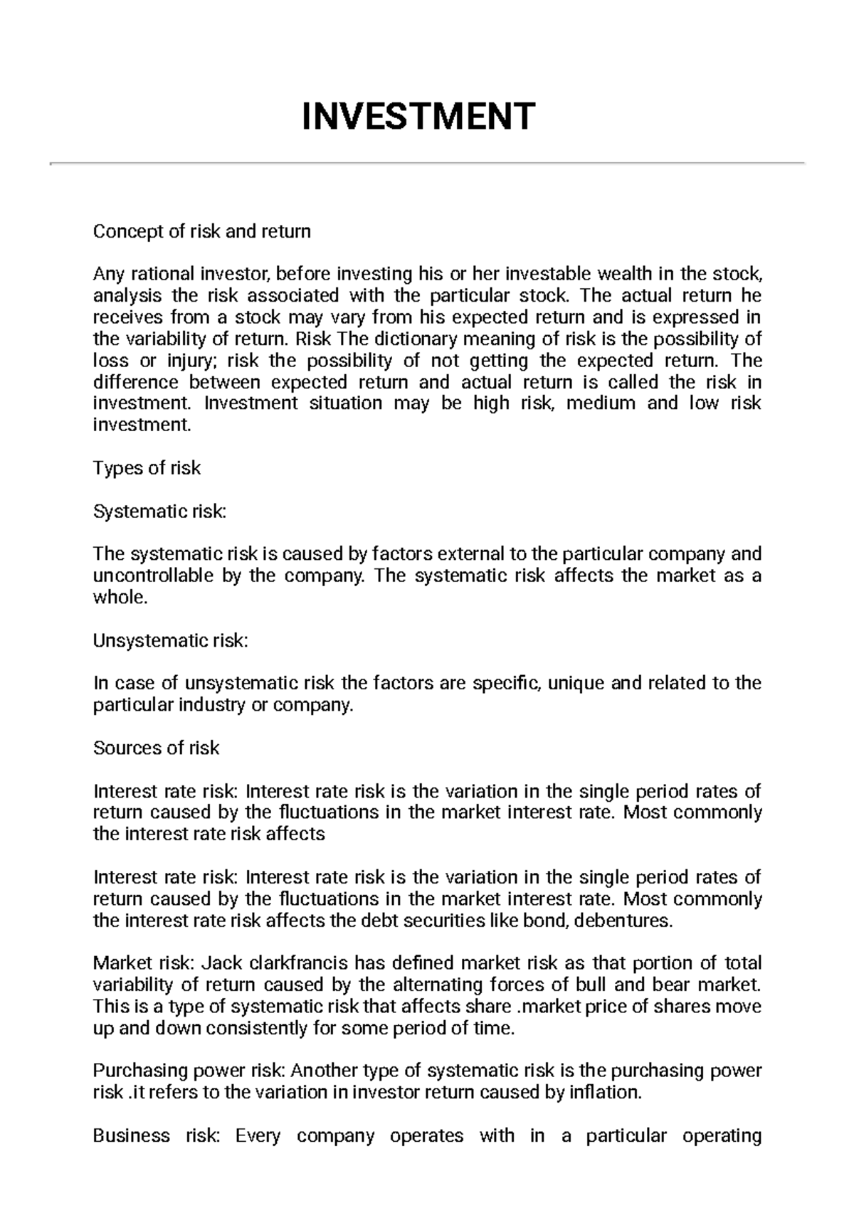 Concept Of Risk And Return INVESTMENT Concept Of Risk And Return Any concept-of-risk-and-return-investment-concept-of-risk-and-return-any