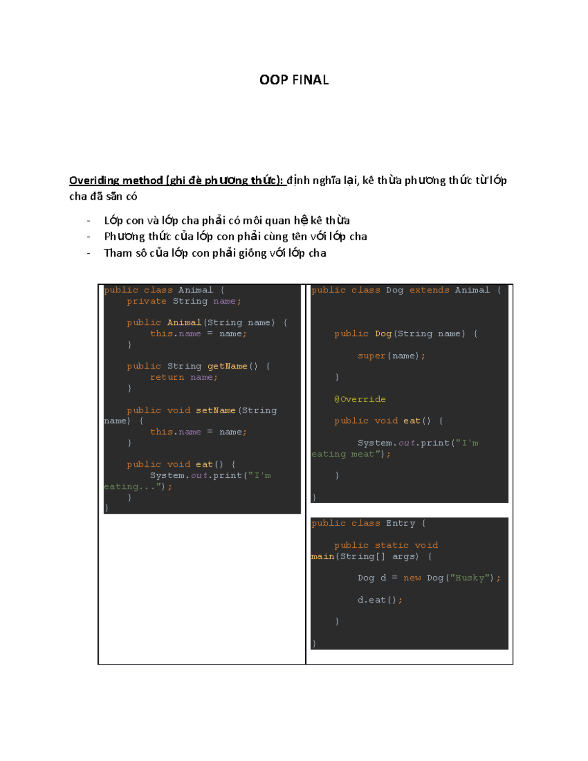 Final-Copy-Copy - .... - OOP FINAL Overiding method (ghi đè ph ương th ức): đ nh nghĩa lị ạ i ...