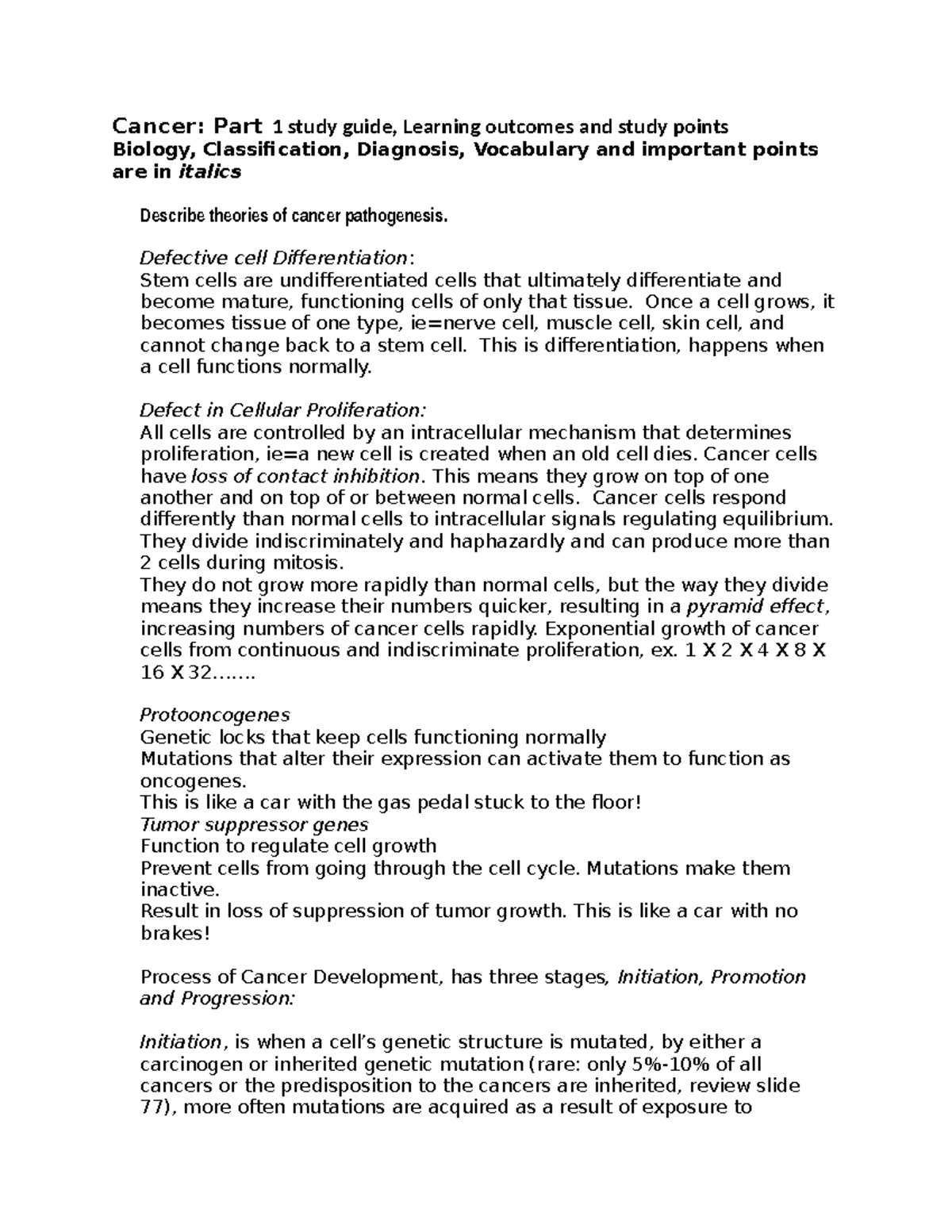 CA study guide 2024 - Cancer: Part 1 study guide, Learning outcomes and ...